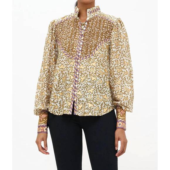 Oliphant | Tops | New Oliphant High Neck Button Blouse In Olivemarchesa ...